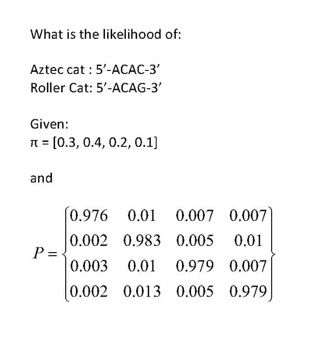 Solved What is the likelihood of:Aztec cat: 5'-ACAC-3'Roller | Chegg.com