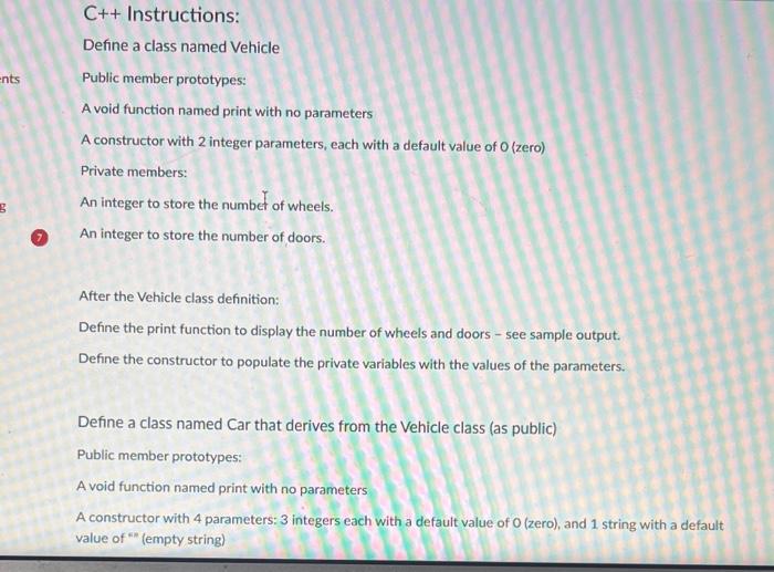 Solved Define a class named Vehicle Public member | Chegg.com