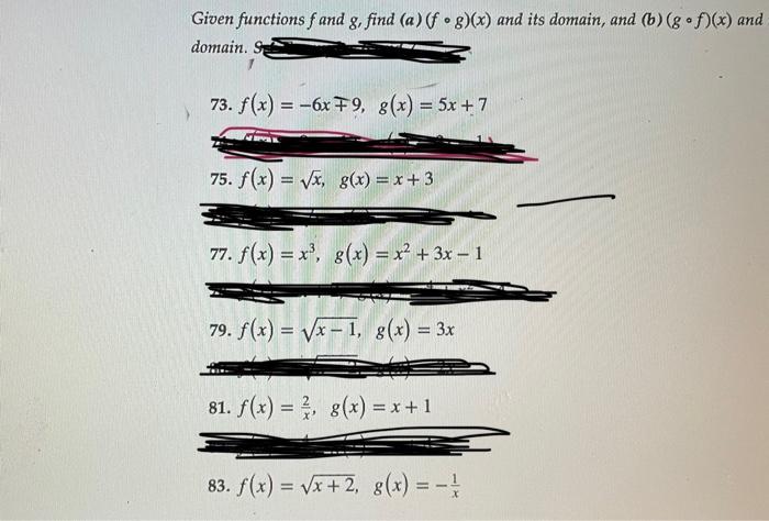Solved Given functions f and g, find (a)(f∘g)(x) and its | Chegg.com