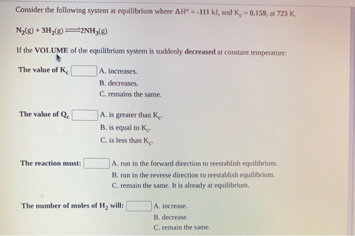 Solved Consider the following system at equilibrium where | Chegg.com