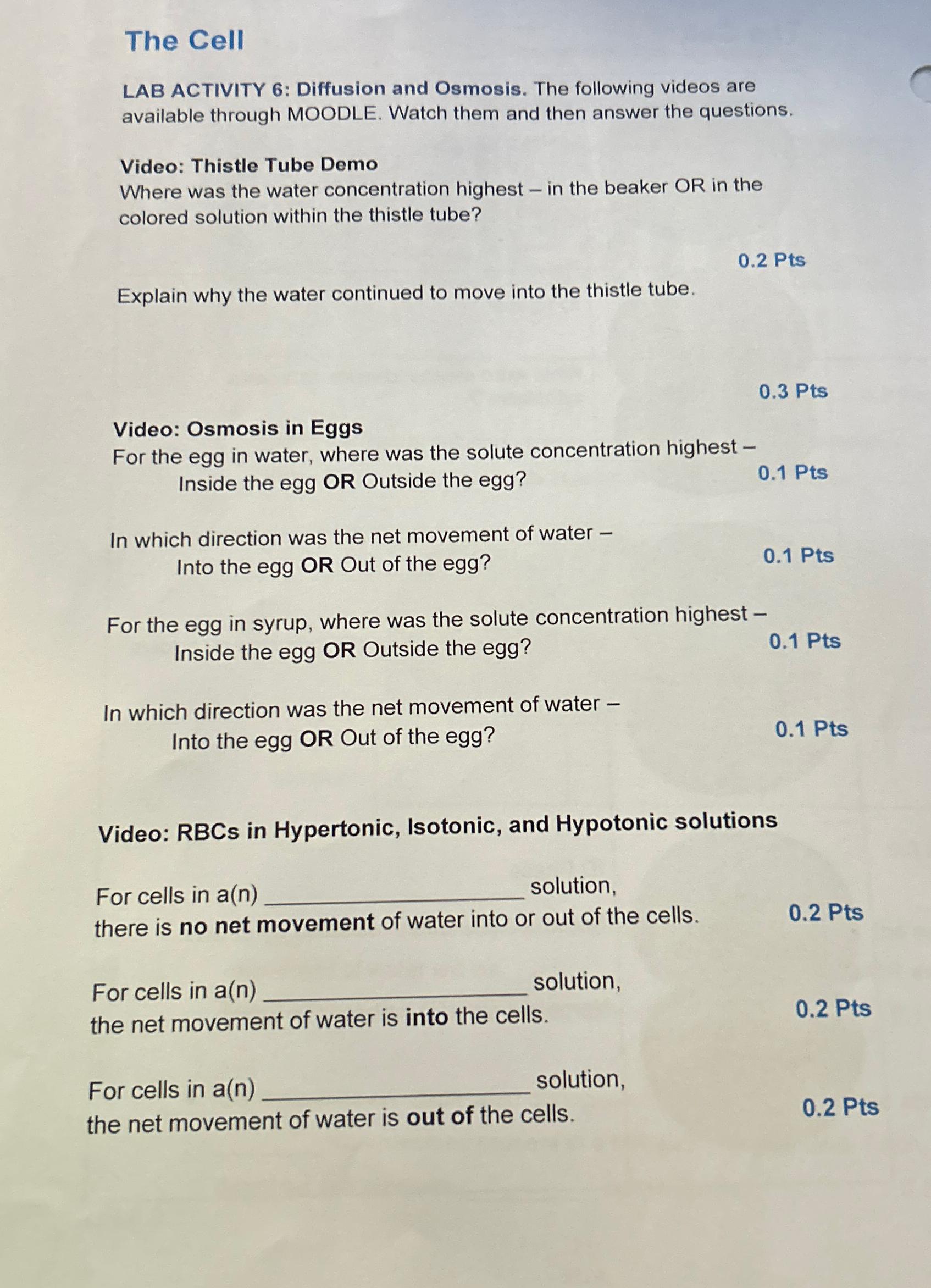 Solved The CellLAB ACTIVITY 6: Diffusion and Osmosis. The | Chegg.com
