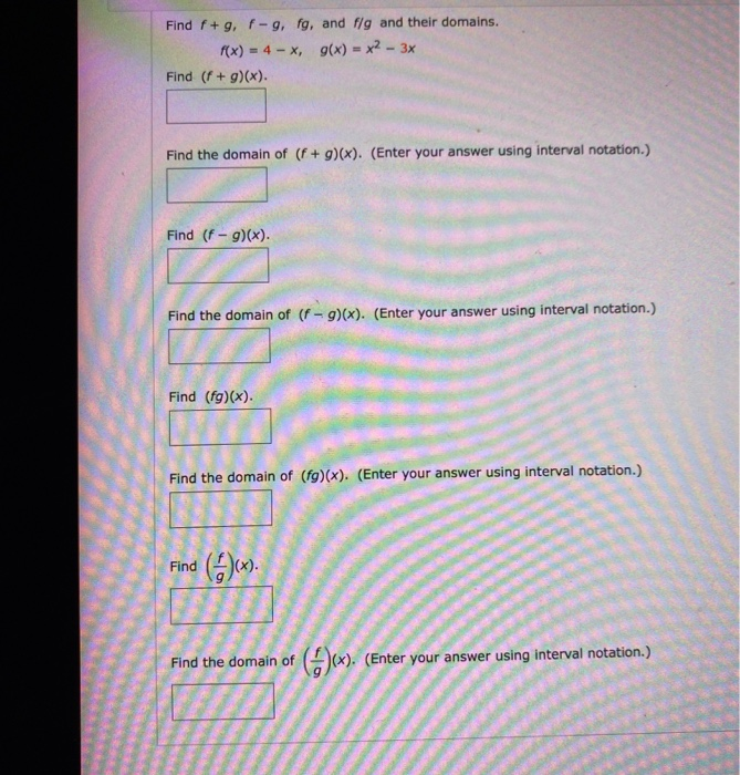 Solved Find f+g, F-9. fg, and flg and their domains. f(x) = | Chegg.com