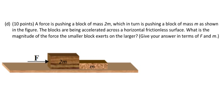 Solved (d) (10 points) A force is pushing a block of mass | Chegg.com