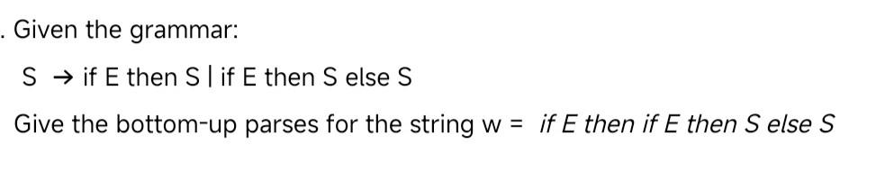 Solved Given the grammar: S→ if E then SI if E then S else S | Chegg.com