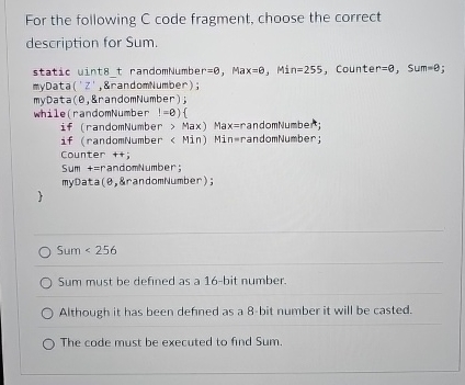Solved For the following C code fragment, choose the correct | Chegg.com
