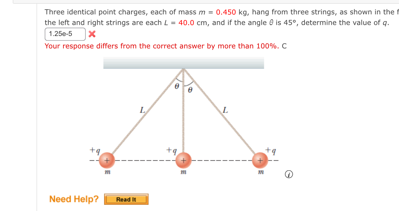 Solved Three identical point charges, each of mass | Chegg.com