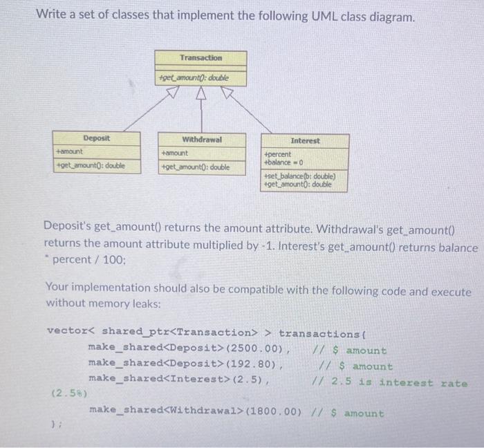 Solved Write a set of classes that implement the following | Chegg.com
