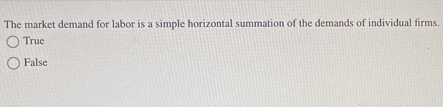 Solved The market demand for labor is a simple horizontal | Chegg.com