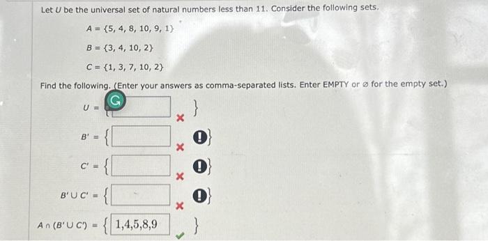 Solved Let U be the universal set of natural numbers less | Chegg.com