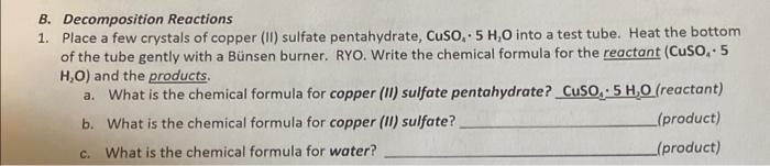 Solved B. Decomposition Reactions 1. Place a few crystals of | Chegg.com
