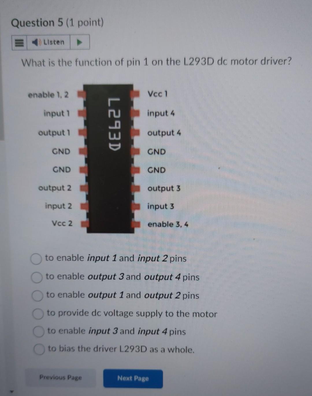 Solved What is the function of pin 1 on the L293D dc motor | Chegg.com