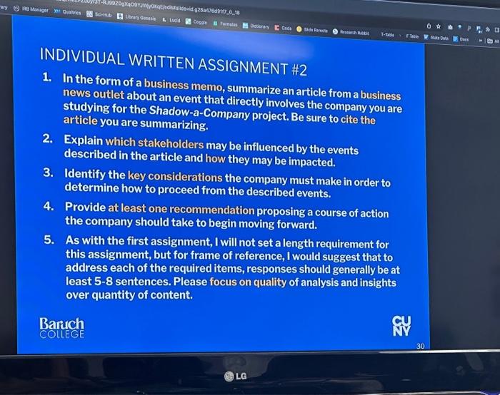 Solved INDIVIDUAL WRITTEN ASSIGNMENT \#2 1. In the form of a | Chegg.com