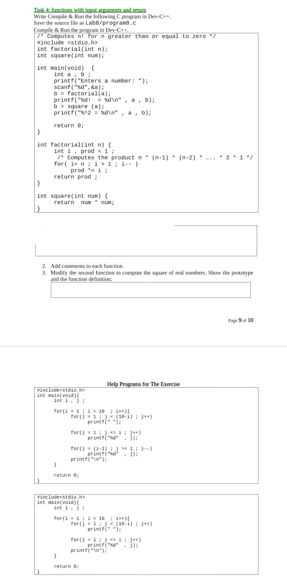 Solved Task 3: void functions with input arguments Write | Chegg.com