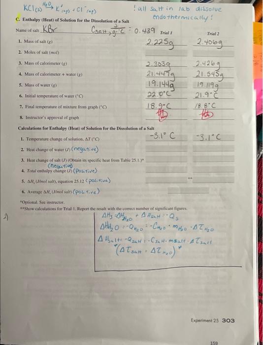 Solved KCl(s) te krap & Cling C. Enthalpy (Heat) of Solution | Chegg.com