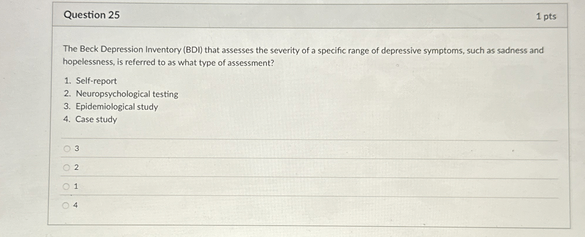 Solved Question 25The Beck Depression Inventory (BDI) ﻿that | Chegg.com