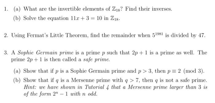 Solved 1. (a) What are the invertible elements of Z18? Find | Chegg.com