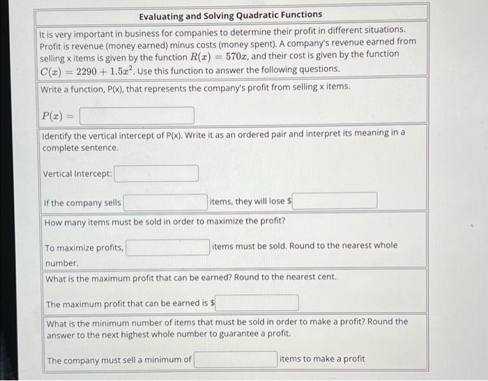 Solved Evaluating and Solving Quadratic Functions It is very | Chegg.com