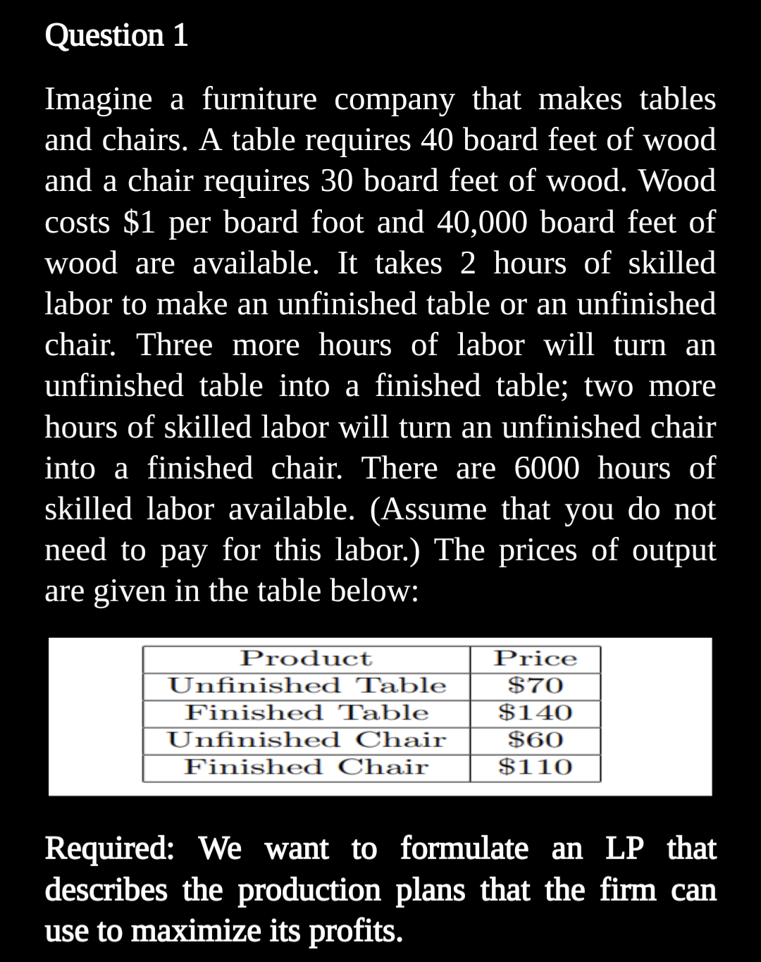 Solved Question 1 Imagine a furniture company that makes | Chegg.com