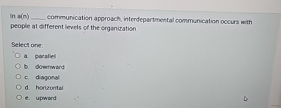 Solved In a(n) ﻿communication approach, interdepartmental | Chegg.com