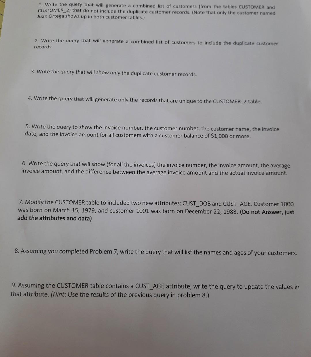 Solved Table name: INVOICETable name: CUSTOMER_2Table name: | Chegg.com