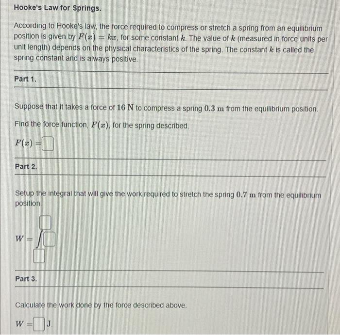 Solved Hooke's Law for Springs. According to Hooke's law, | Chegg.com