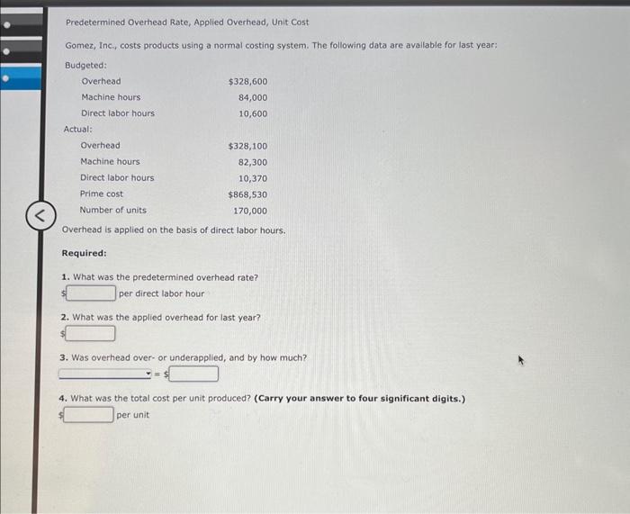 Solved Predetermined Overhead Rate, Applied Overhead, Unit | Chegg.com