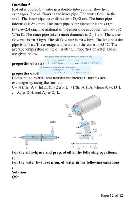 Solved Question 5 Hot oil is cooled by water in a | Chegg.com