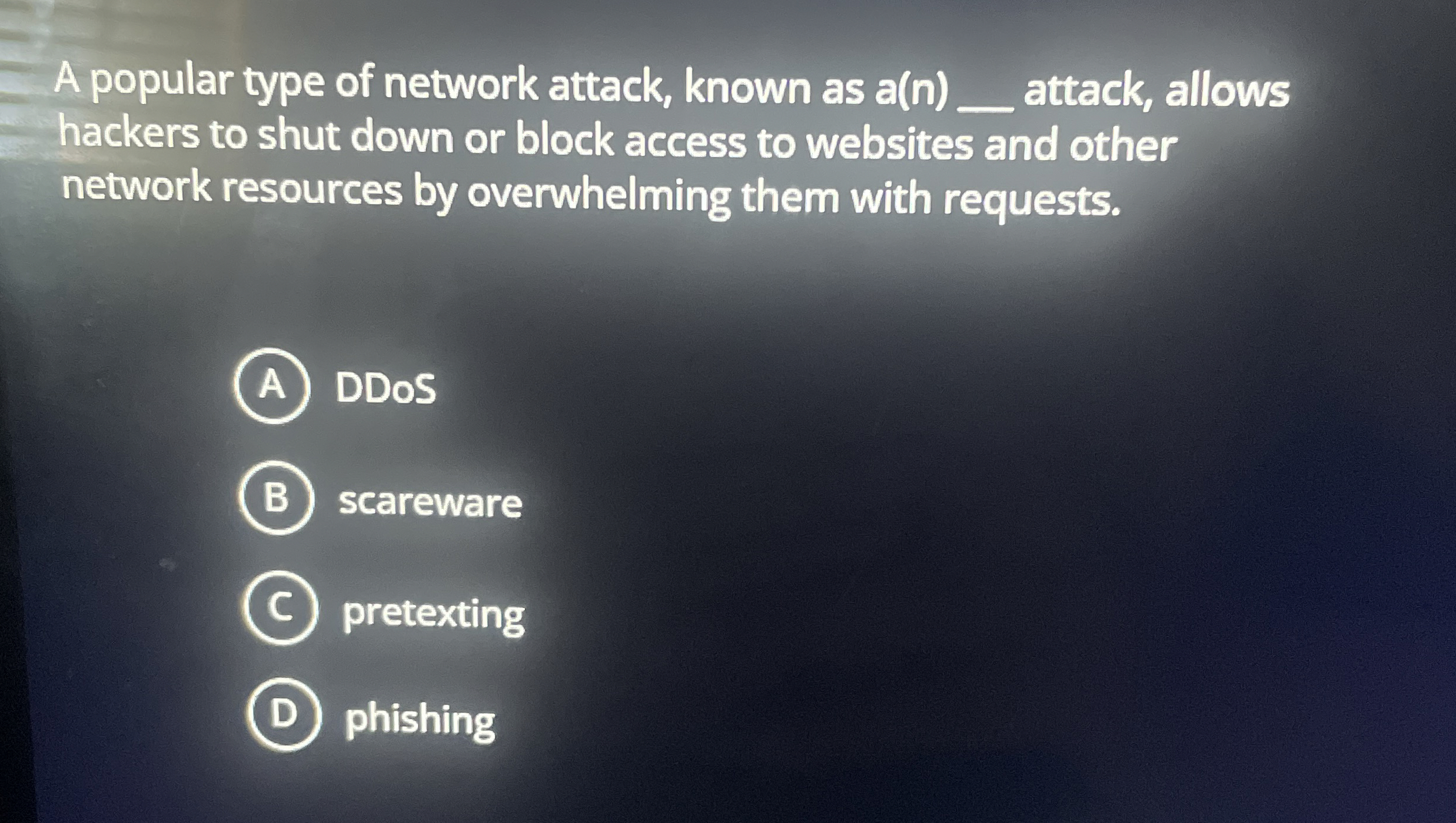 Solved A popular type of network attack, known as | Chegg.com