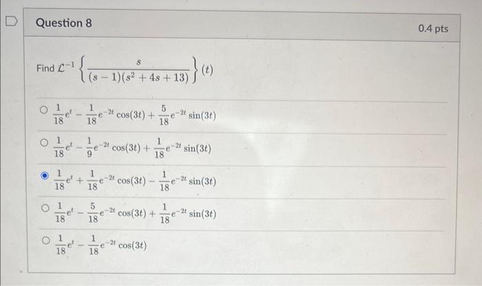 Solved L−1{(s−1)(s2+4s+13)s}(t) | Chegg.com