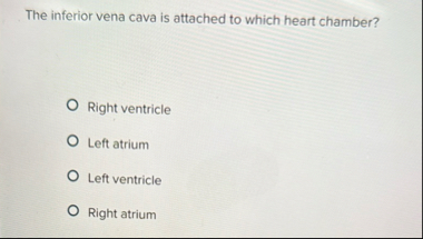 Solved The inferior vena cava is attached to which heart | Chegg.com