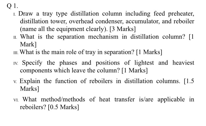 Solved Q 1. 1. Draw a tray type distillation column | Chegg.com