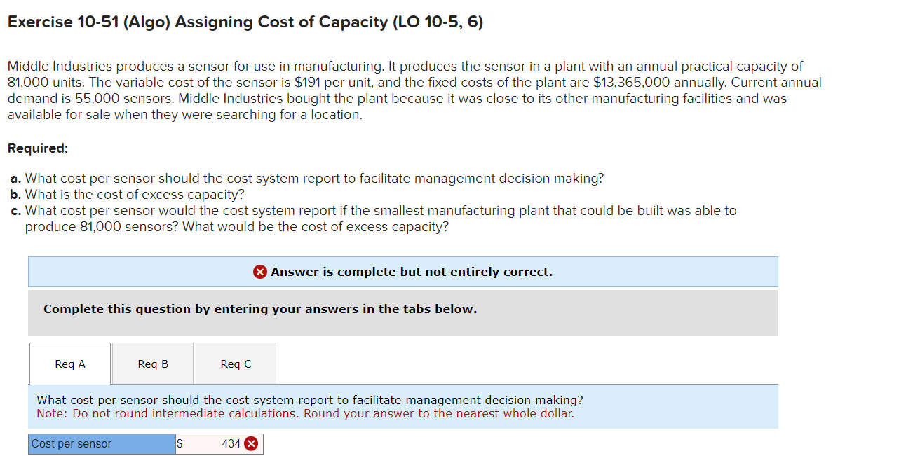 Solved Exercise 10-51 (Algo) ﻿Assigning Cost of Capacity (LO | Chegg.com