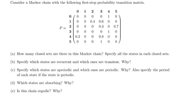 Solved Consider a Markov chain with the following first-step | Chegg.com
