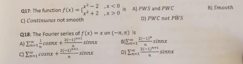 Solved Q17: The function f(x)={x2−2x2+2,x 0 is A) PWS | Chegg.com