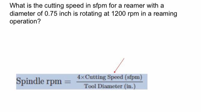Solved What is the cutting speed in sfpm for a reamer with a | Chegg.com