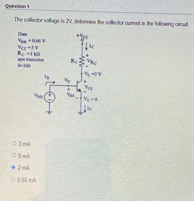 Solved Question 1 The collector voltage is 2V, determine the | Chegg.com