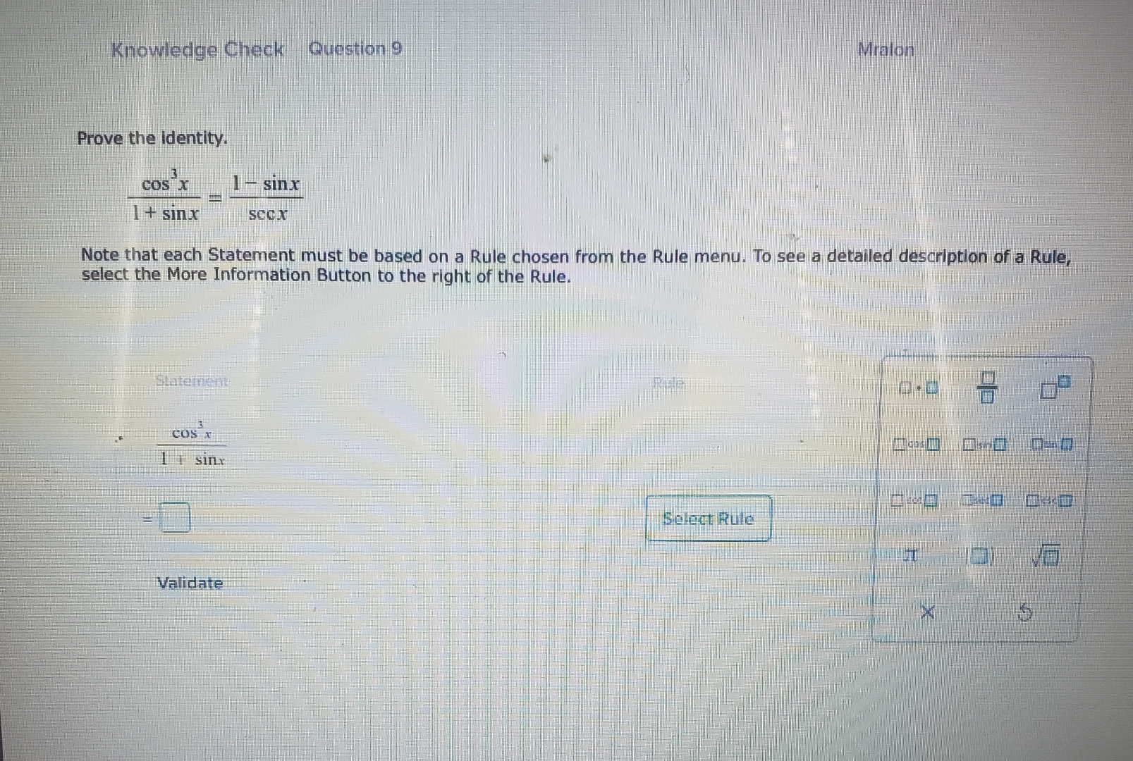 Solved Knowledge Check Question 9MralonProve the | Chegg.com