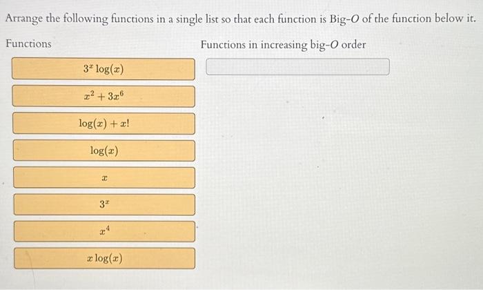 Solved Arrange the following functions in a single list so | Chegg.com