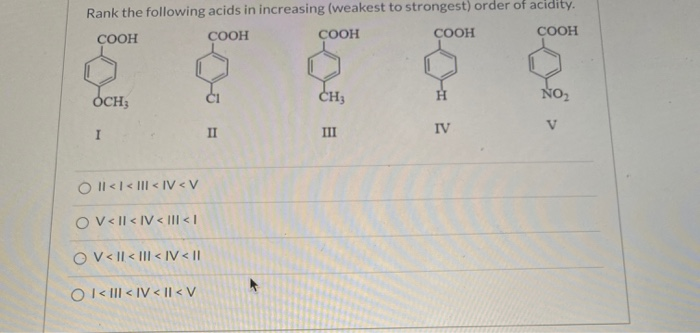 Solved Rank the following acids in increasing (weakest to | Chegg.com