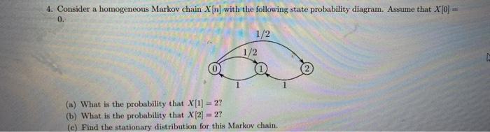 Solved 4. Consider a homogeneous Markov chain X[n] with the | Chegg.com