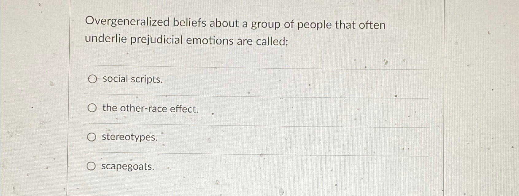 Solved Overgeneralized beliefs about a group of people that | Chegg.com