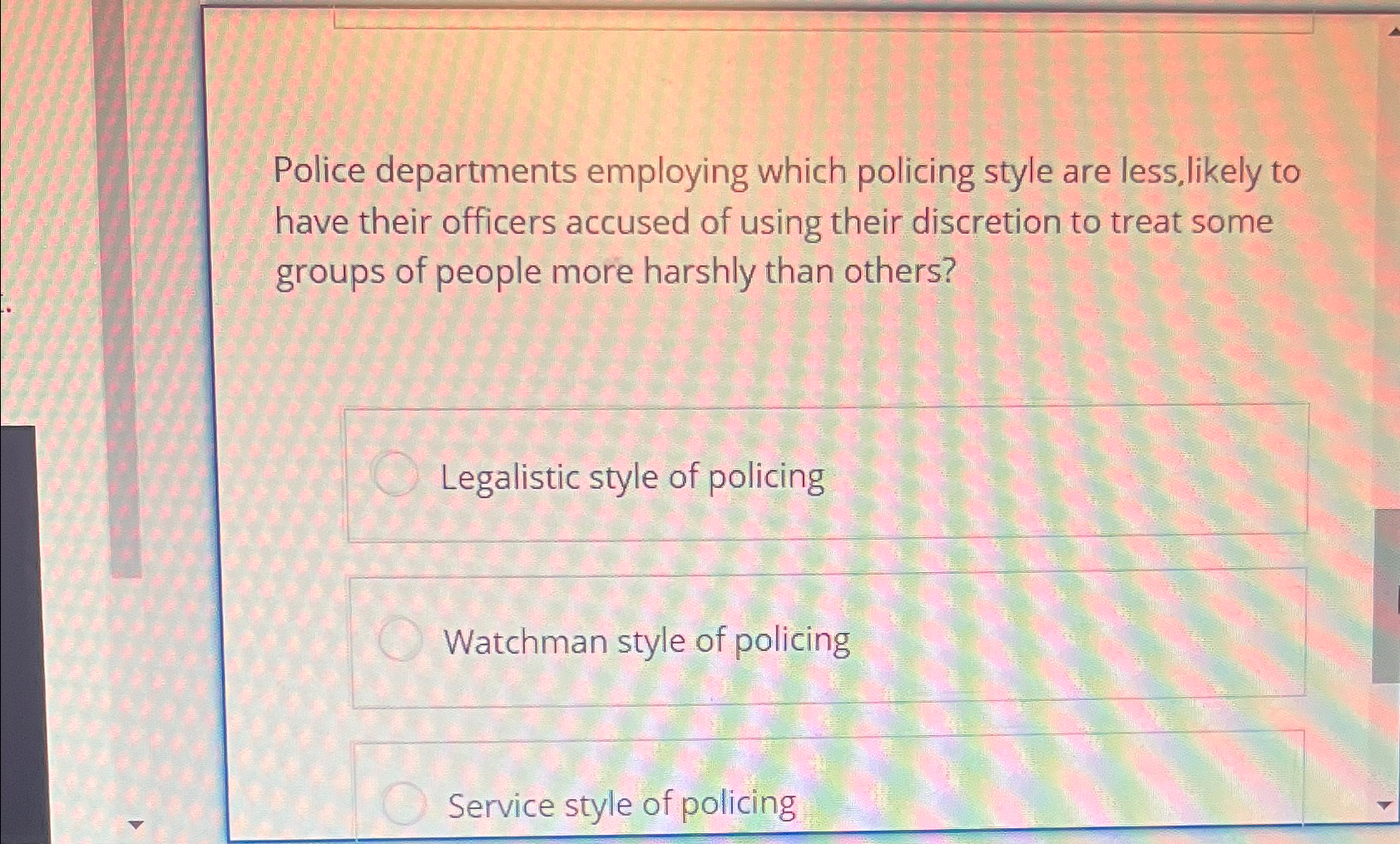 Solved Police departments employing which policing style are | Chegg.com
