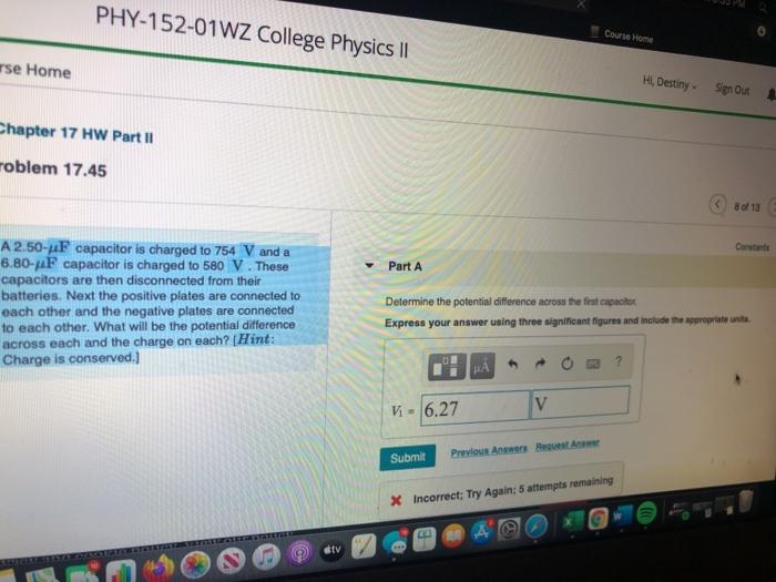 Solved PHY-152-01WZ College Physics II Course Home rse Home | Chegg.com