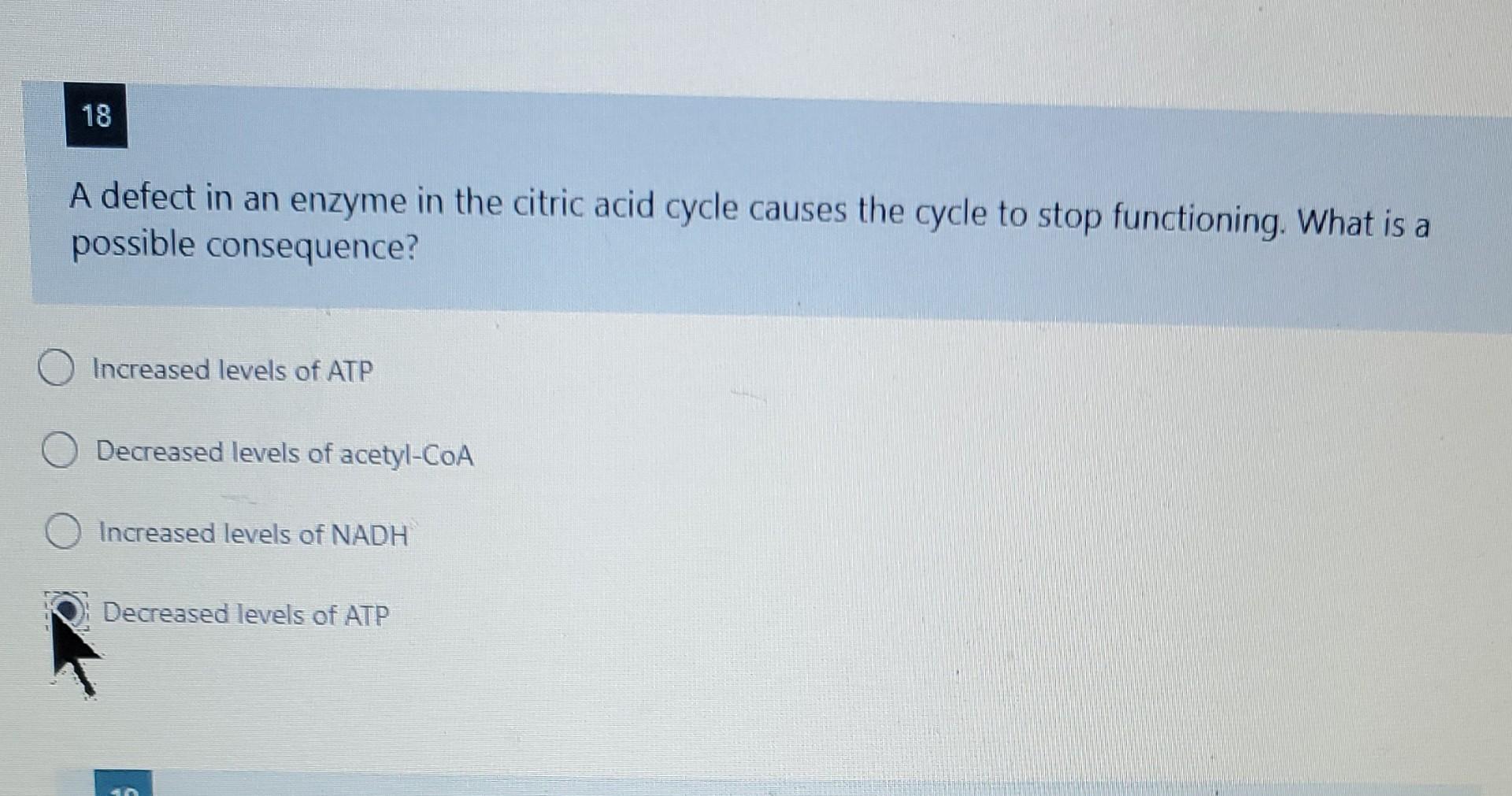 Solved A defect in an enzyme in the citric acid cycle causes | Chegg.com