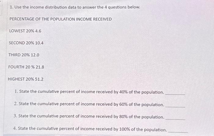 Solved 1 Use The Income Distribution Data To Answer The 4 