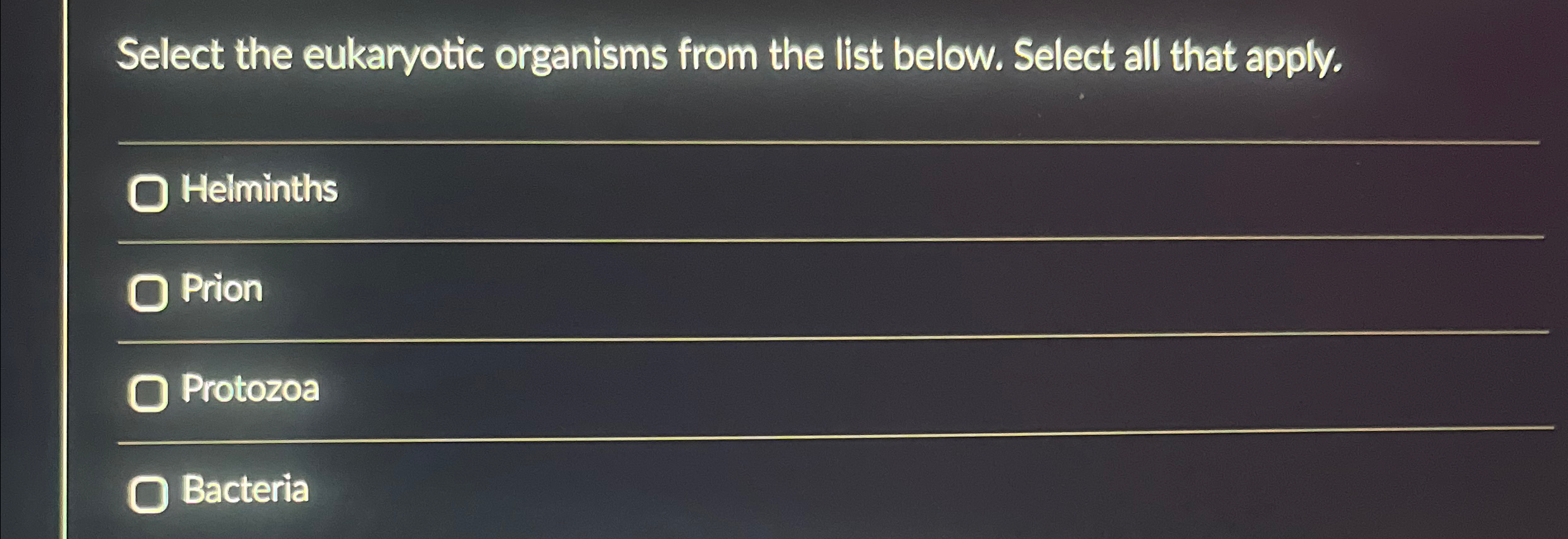 Solved Select the eukaryotic organisms from the list below. | Chegg.com