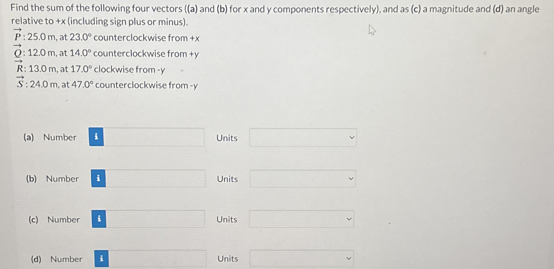 Solved Find the sum of the following four vectors ((a) ﻿and | Chegg.com