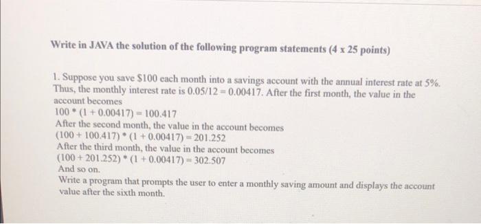Solved Write in JAVA the solution of the following program | Chegg.com