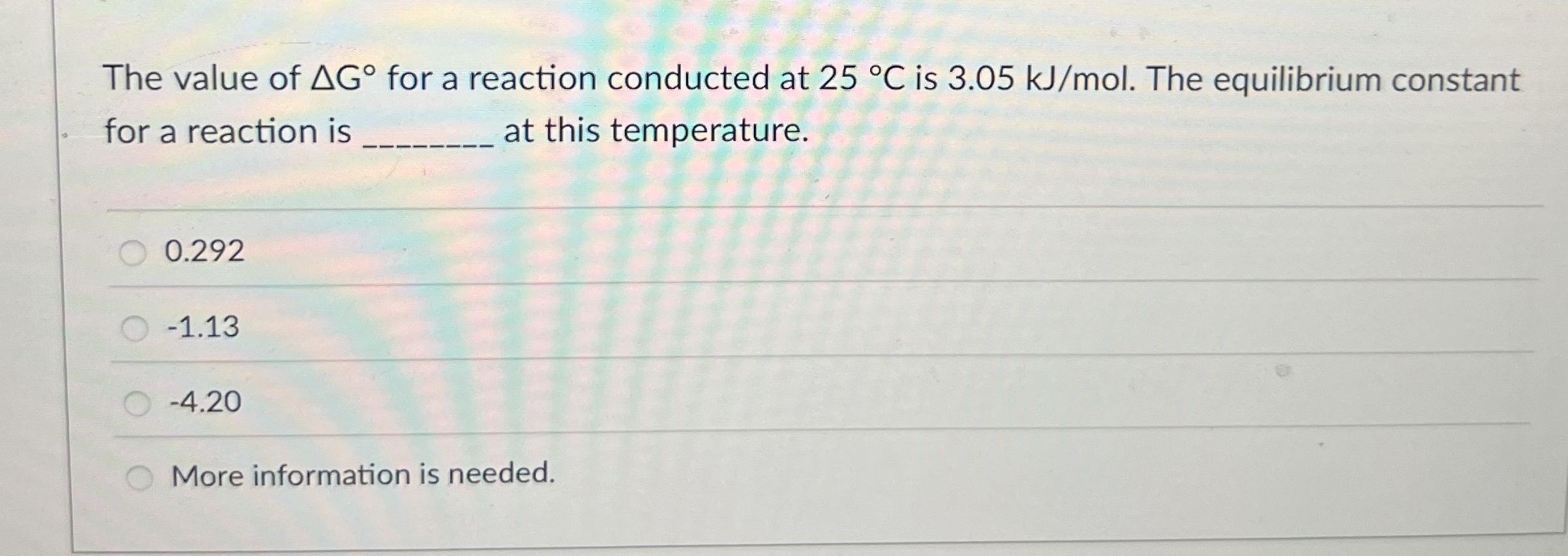Solved The value of ΔG° ﻿for a reaction conducted at 25°C | Chegg.com