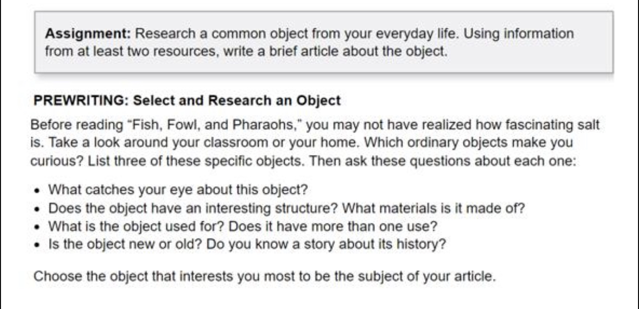 Assignment: Research a common object from your | Chegg.com